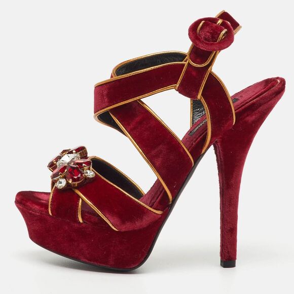 Dolce & Gabbana | Shoes | Dolce Gabbana Red Velvet And Leather Crystal ...